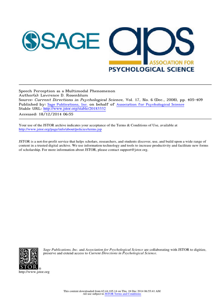 Multimodal Speech Perception Insights | PDF | Speech | Perception