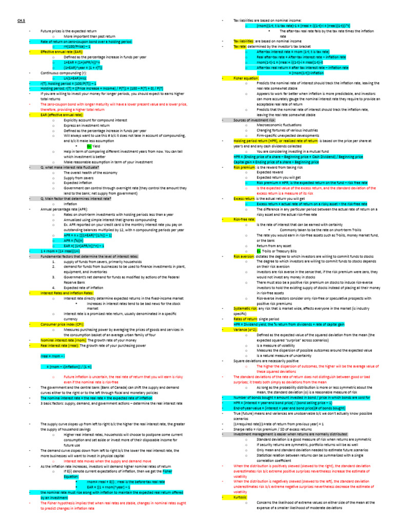 Fnce 443 Quiz 2 Cheatsheet Pdf Interest Rates Interest