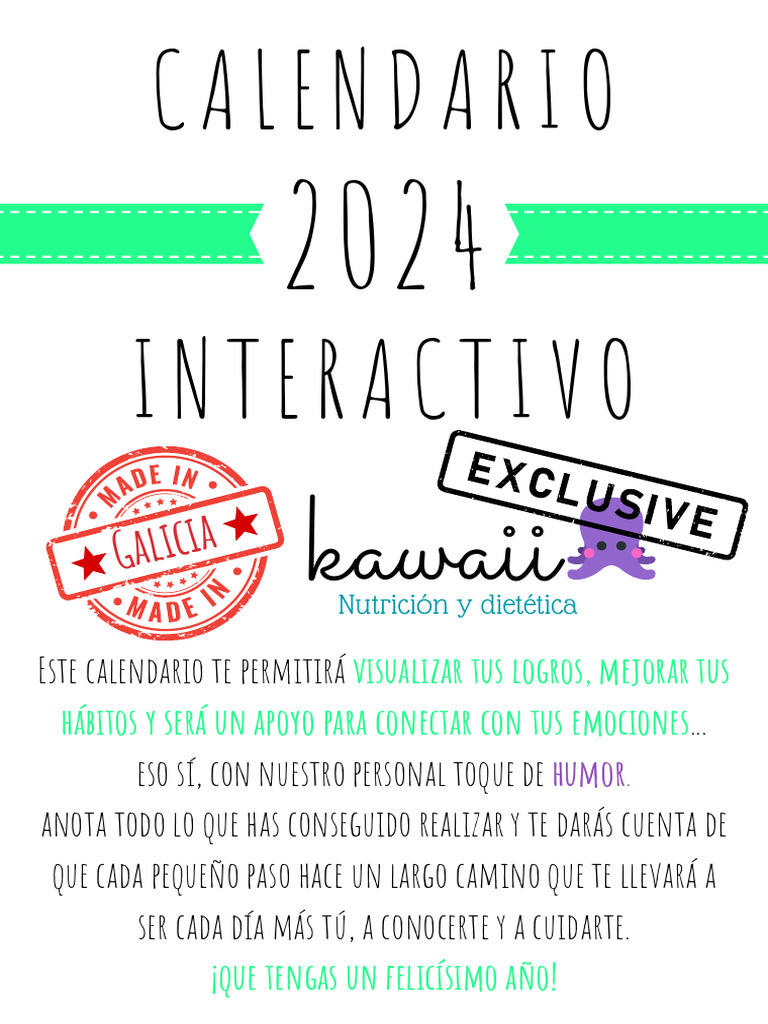 Calendario Interactivo Kawaii 2024 | PDF | Calendario