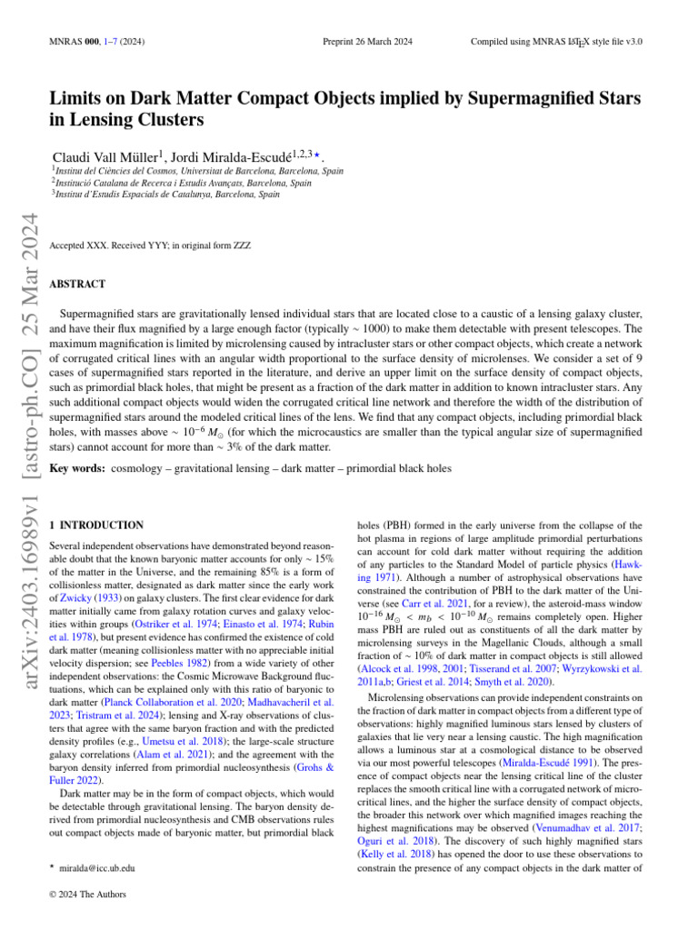 Limits On Dark Matter Compact Objects Implied by Supermagnified Stars ...