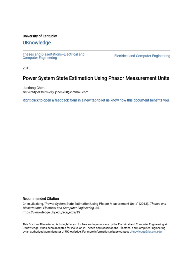 Power System State Estimation Using Phasor Measurement Units Pdf