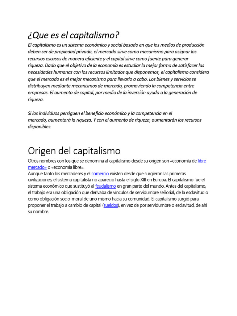 Introducción al capitalismo y su historia | PDF | Capitalismo | Mercado ...
