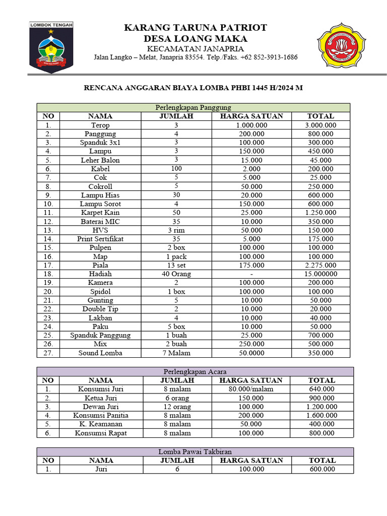 Contoh RAB Lomba Ramadhan | PDF