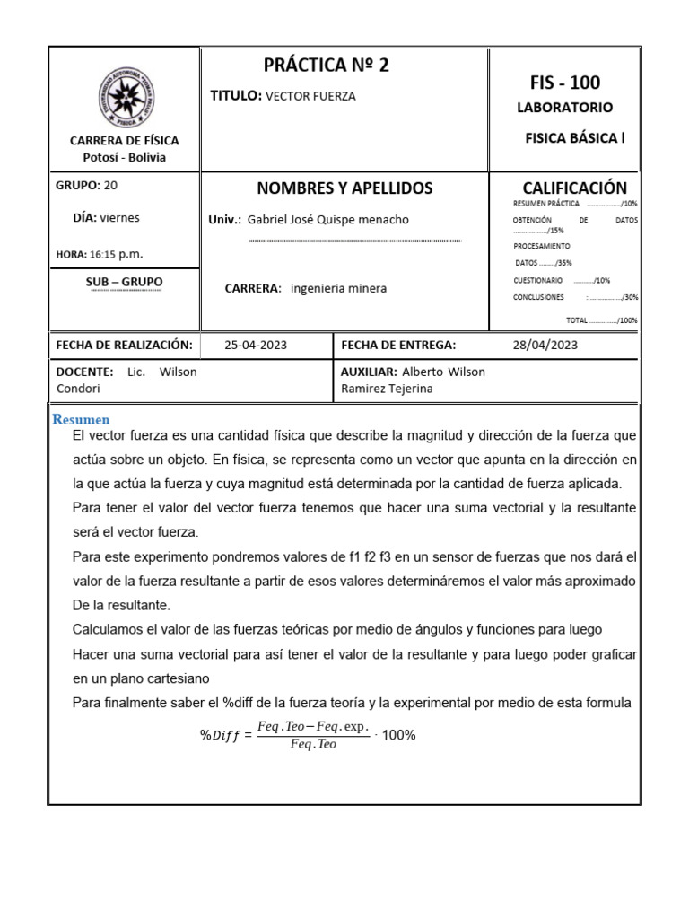 Informe de Vector Fuerza | PDF | Fuerza | Vector Euclidiano