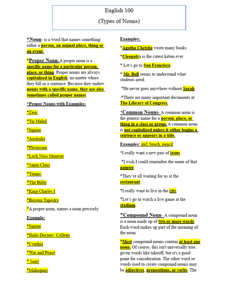 English Notes 100 (Types of Noun) | PDF | Noun | Plural