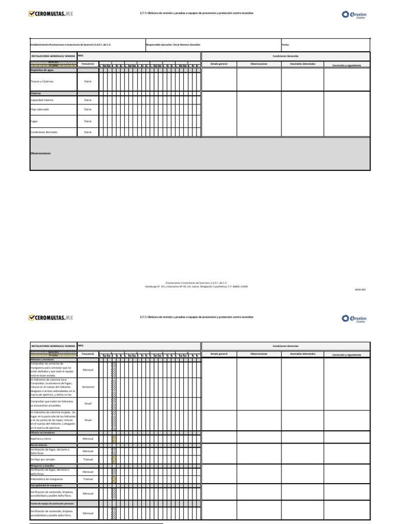 2.7.7.i Bitácora de Revisión y Pruebas A Equipos de Prevencion y ...