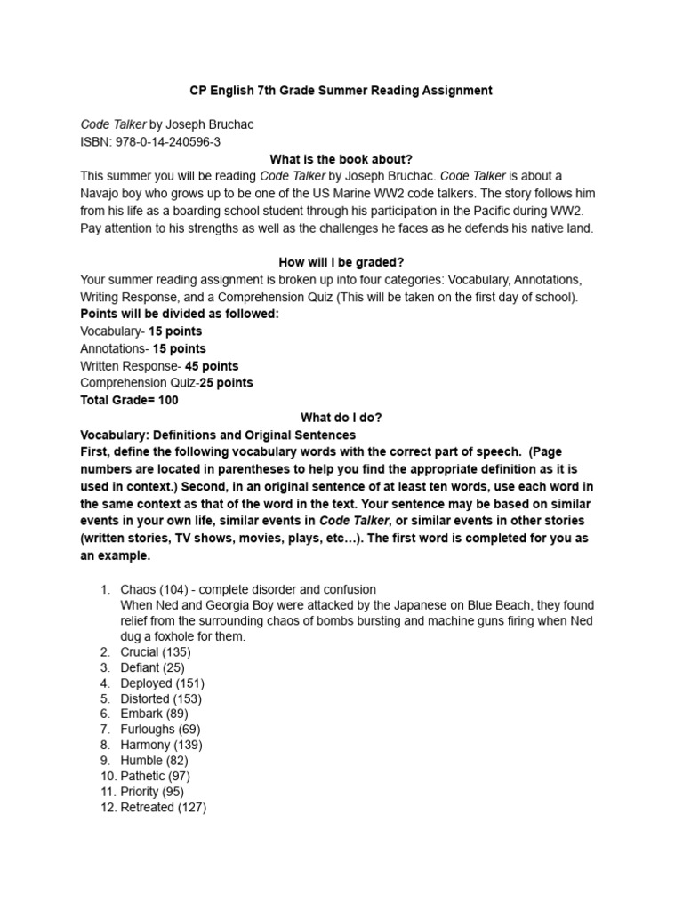 Code Talker Summer Reading Guide | PDF | Vocabulary | Iwo Jima