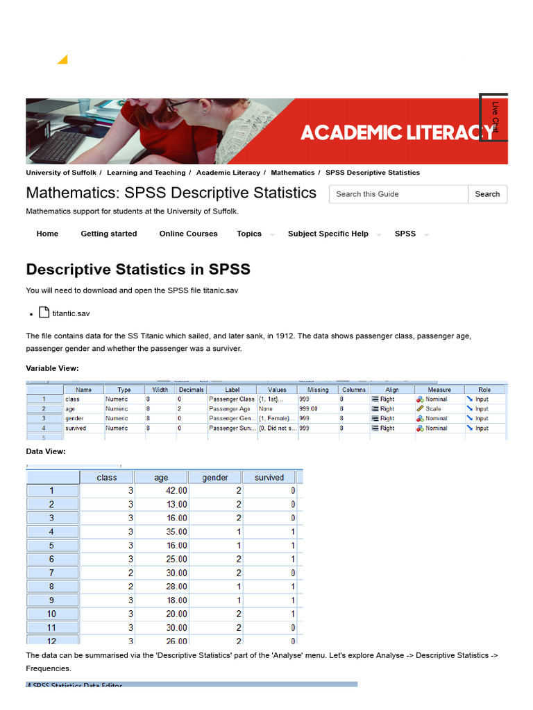 SPSS Descriptive Statistics - Mathematics - Learning and Teaching at ...