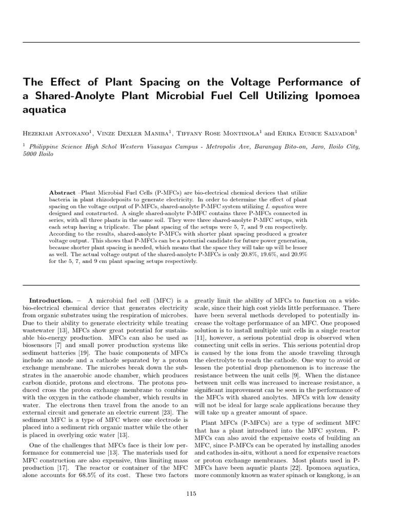The Effect of Plant Spacing On The Voltage Performance of A Shared Anolyte Plant Microbial Fuel ...