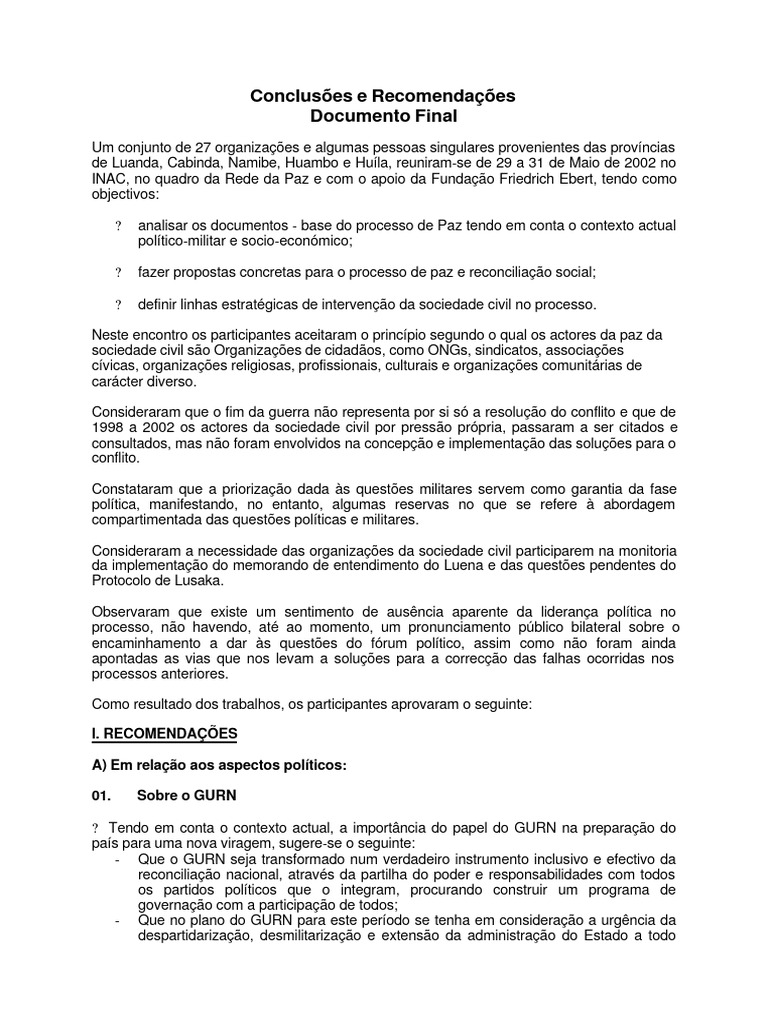 Memorando de Entendimento Do Luena | PDF | Angola | Paz
