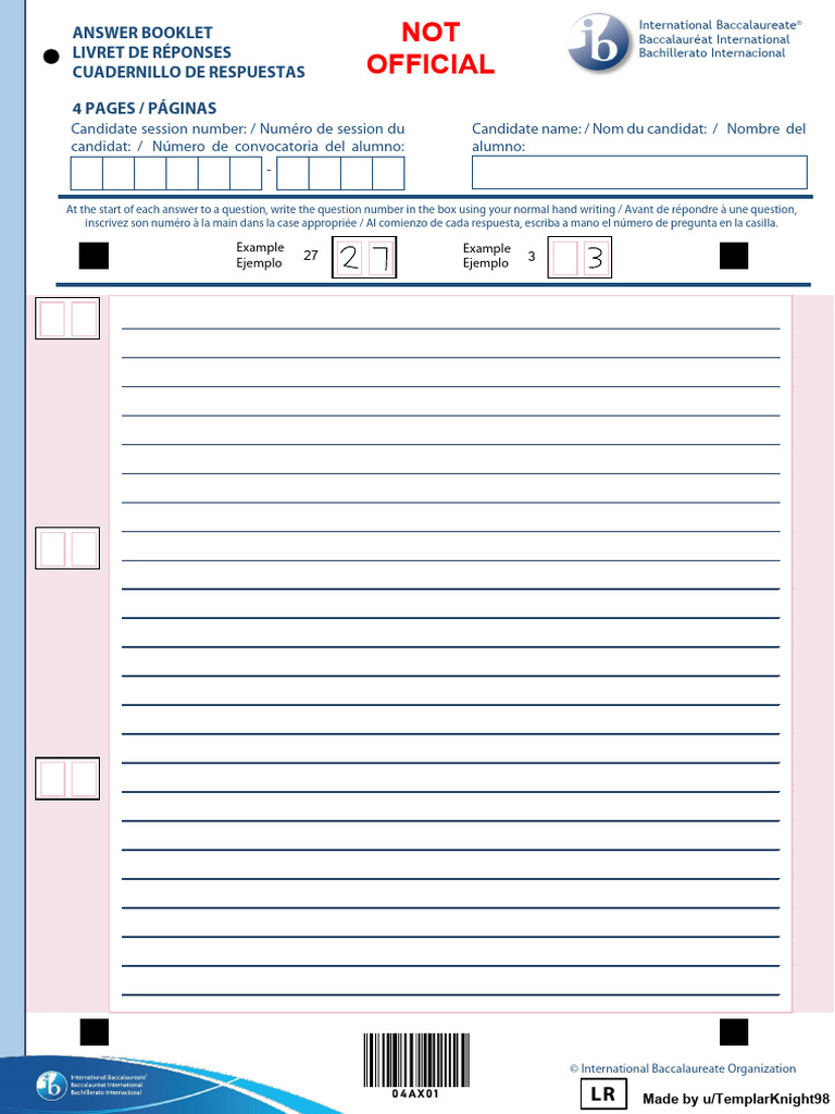 Generic IB Answer Booklet 4 Pages - NEW | PDF