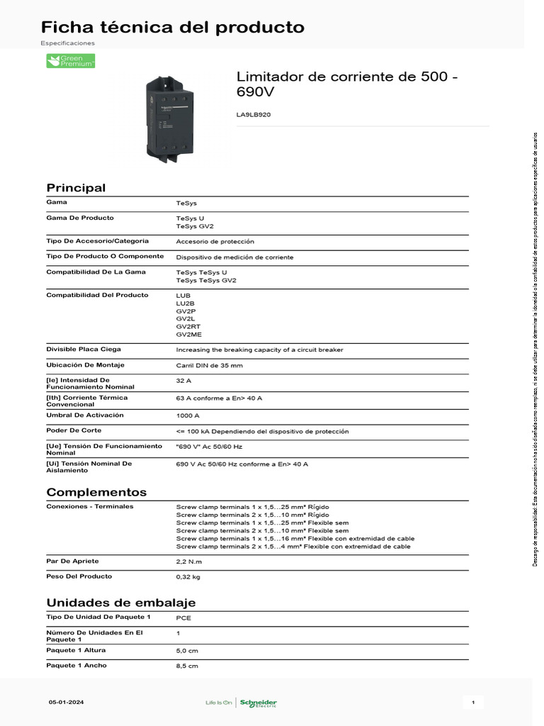 Schneider Electric TeSys-Ultra LA9LB920 | PDF