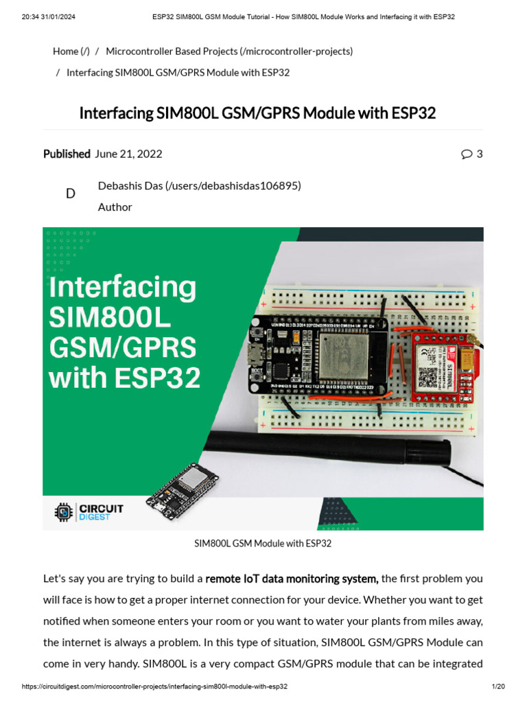 ESP32 SIM800L GSM Module Tutorial - How SIM800L Module Works and Interfacing It With ESP32 | PDF ...
