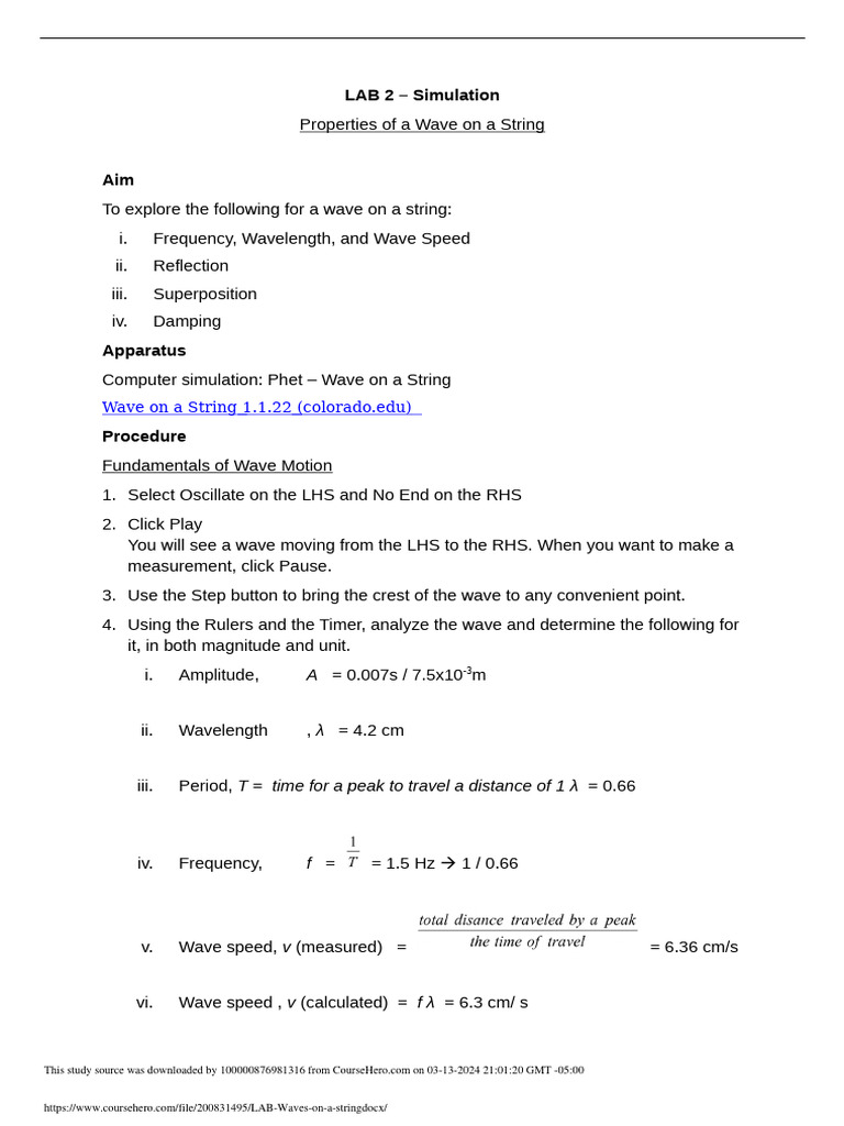 LAB Waves On A String | PDF | Waves | Damping
