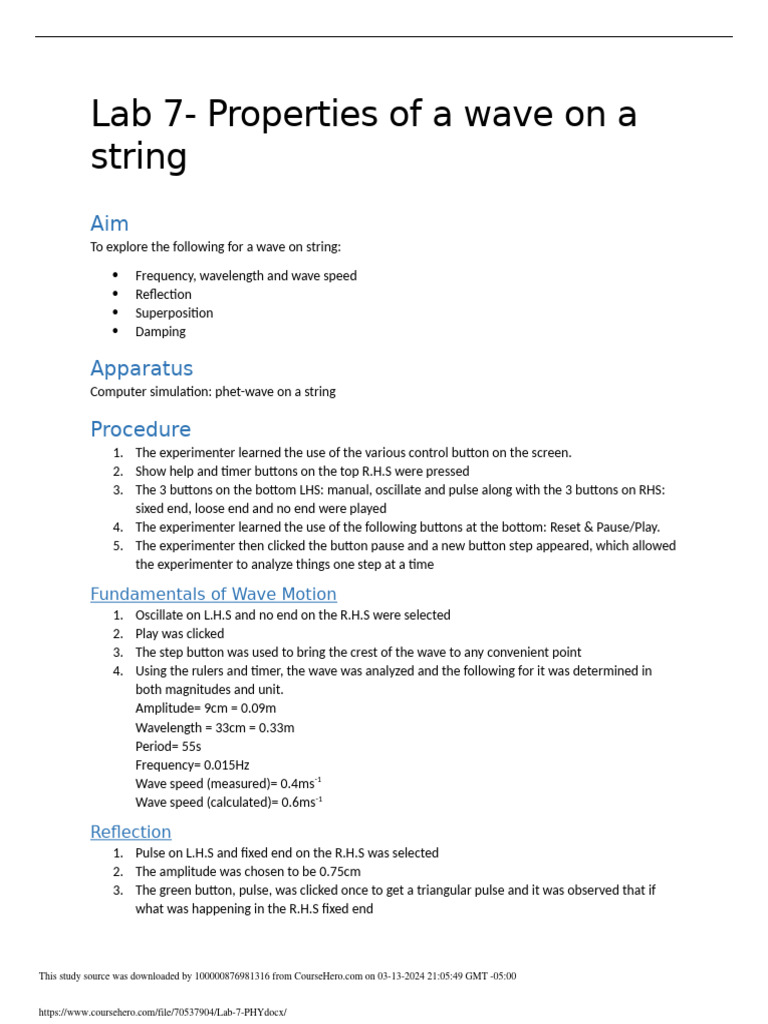 Lab 7 PHY | PDF | Waves | Metrology