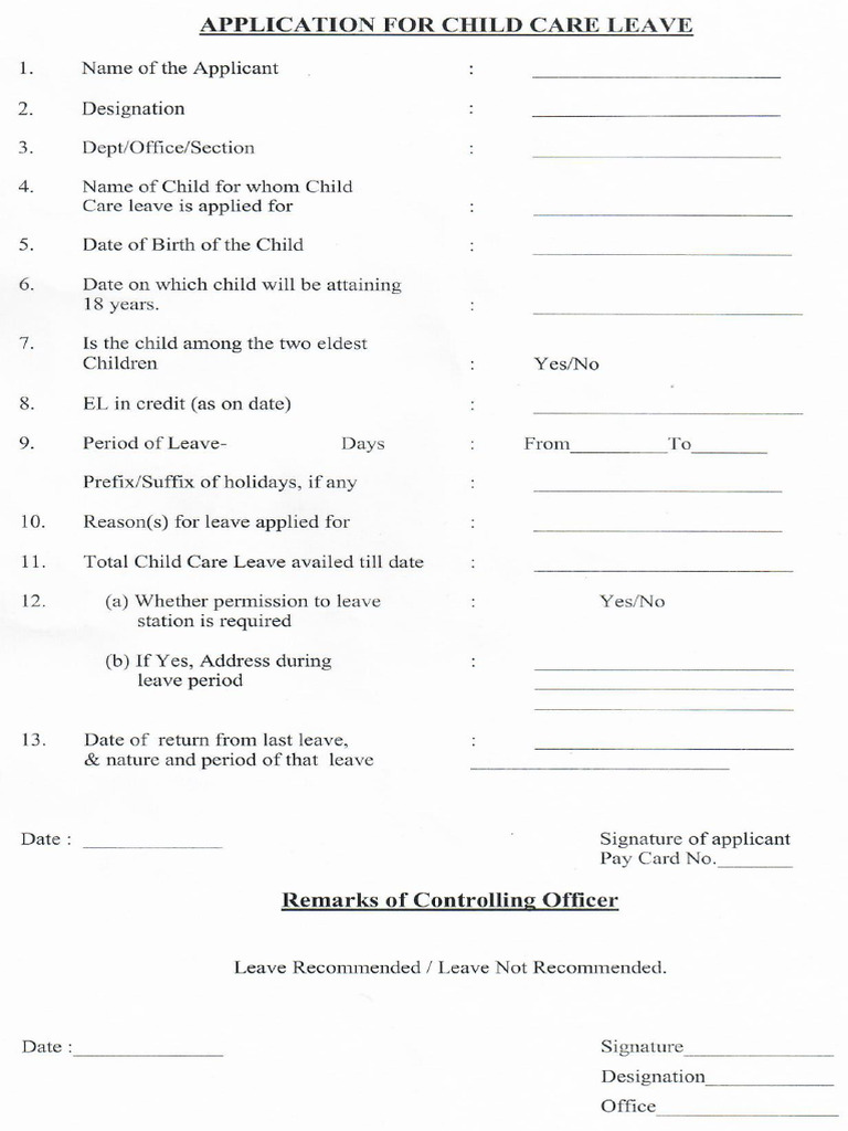 Childcare Leave Application Form | PDF