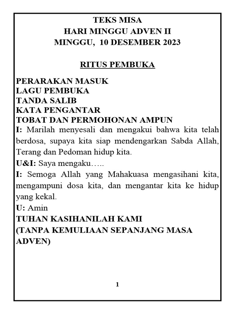 Teks Misa Hari Minggu Adven Iii, Minggu 17 Desember 2023 | PDF | Kajian Bahasa Asing