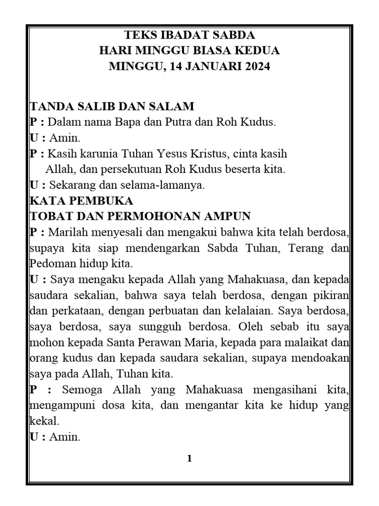 Ibadat Sabda Katolik Minggu Kedua | PDF | Kajian Bahasa Asing | Agama ...
