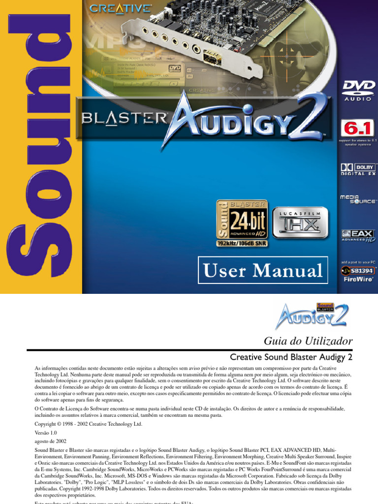 Guia Do Utilizador. Creative Sound Blaster Audigy 2 | PDF | DVD ...