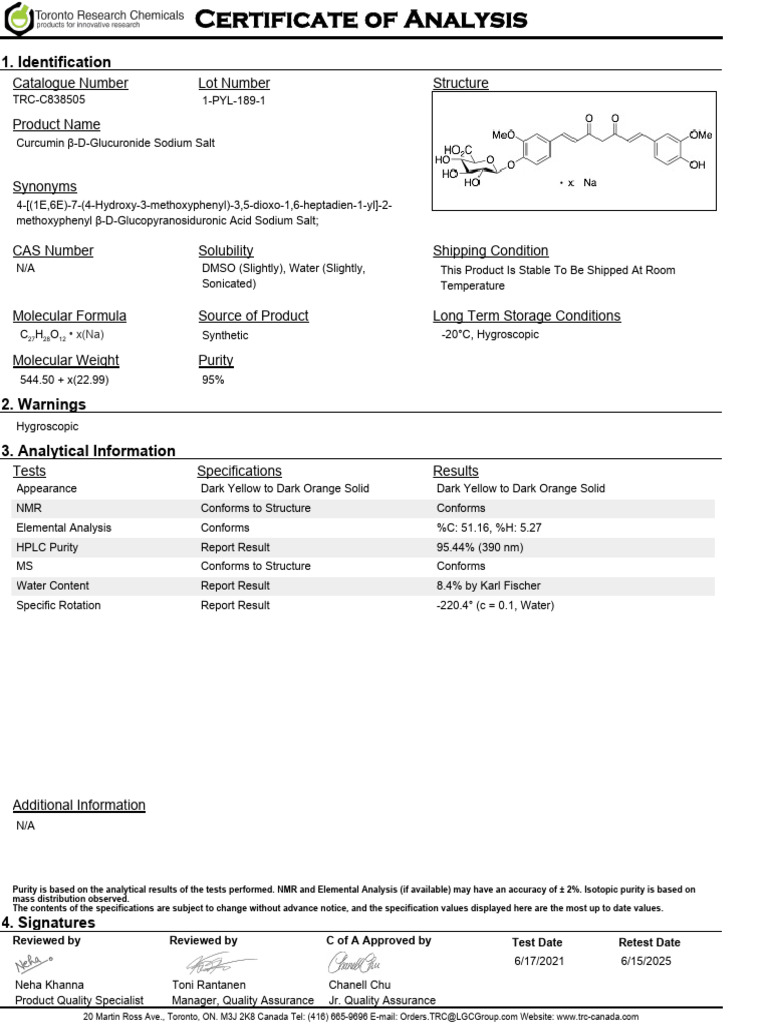 Coa - TRC C838505 1MG | PDF | Sodium | Chemistry