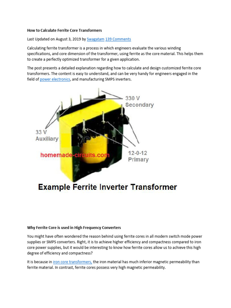 Ferrite Core Transformer Calculation Guide | PDF | Transformer | Power ...