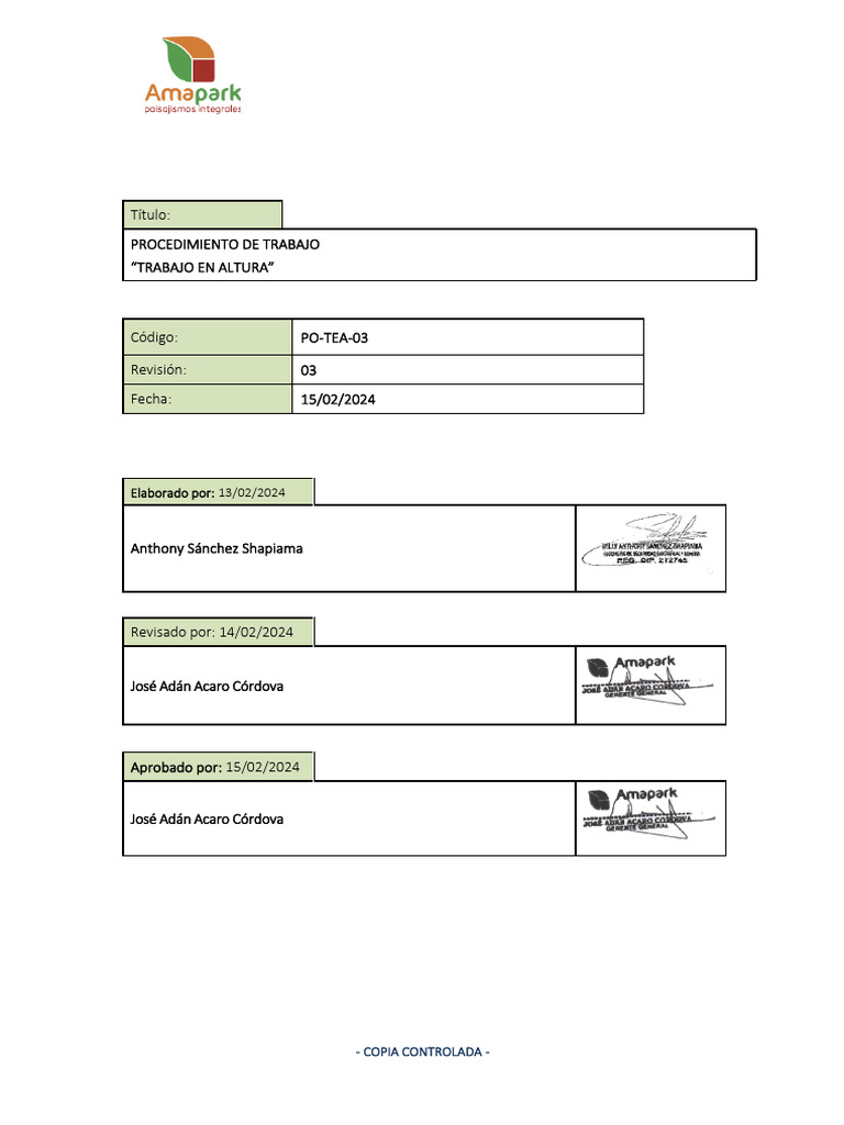 PT-TEA-03 Trabajos en Altura | PDF | Andamio | Valores