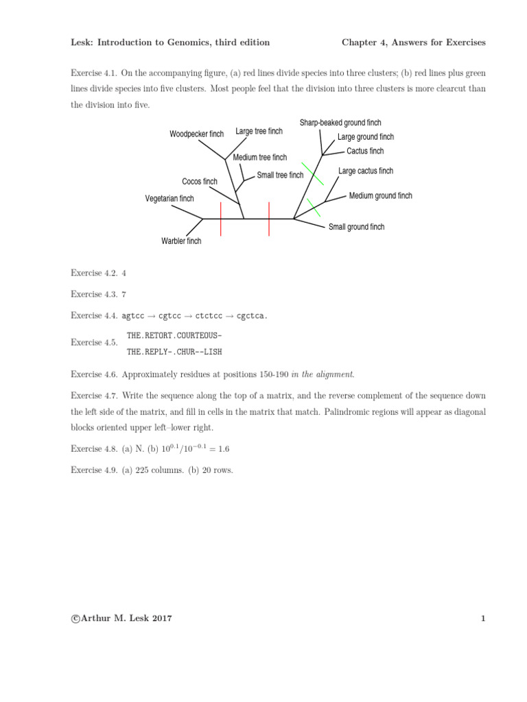 Leskgenomics3e Exercises ch04 | PDF | Biological Engineering | Matrix Theory