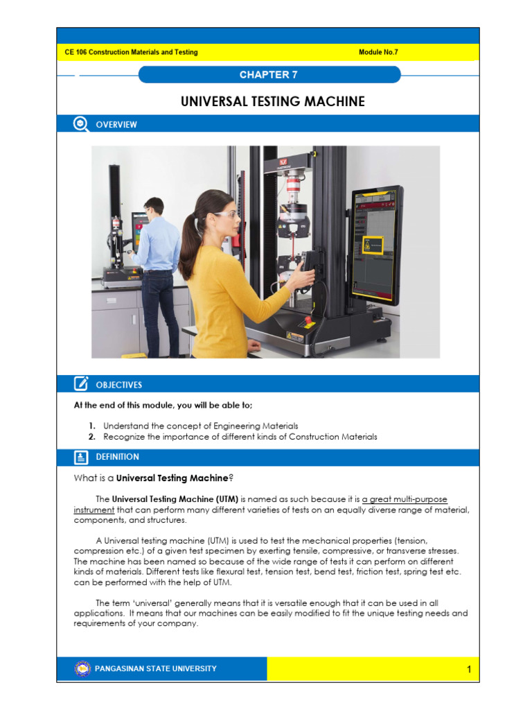 MODULE 7_UNIVERSAL TESTING MACHINE | PDF | Young's Modulus | Strength ...