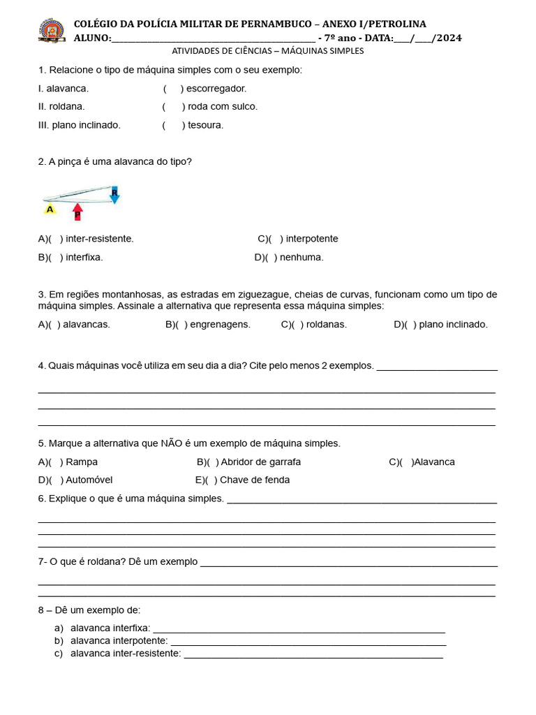 ATIVIDADES DE CI-NCIAS - M-QUINAS SIMPLES | PDF
