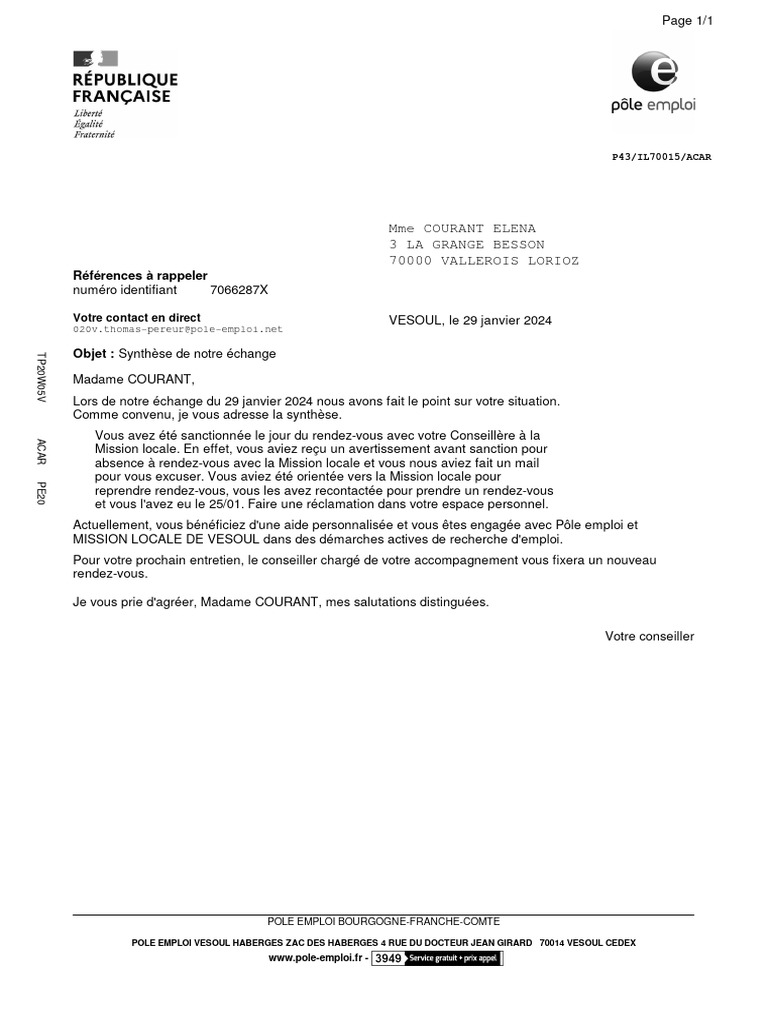 Synthese Echange 20240130 | PDF