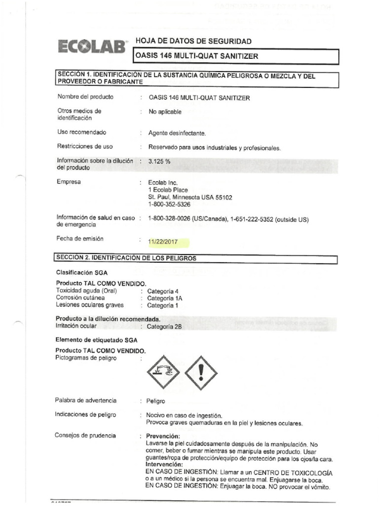 Oasis 146 Multi-Quat Sanitizer | PDF