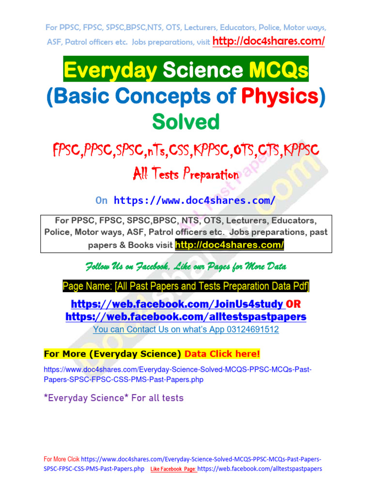 Everyday Science MCQs (Basic Concepts of Physics) Solved | PDF ... Everyday Science MCQs (Basic Concepts of Physics) Solved | PDF ...