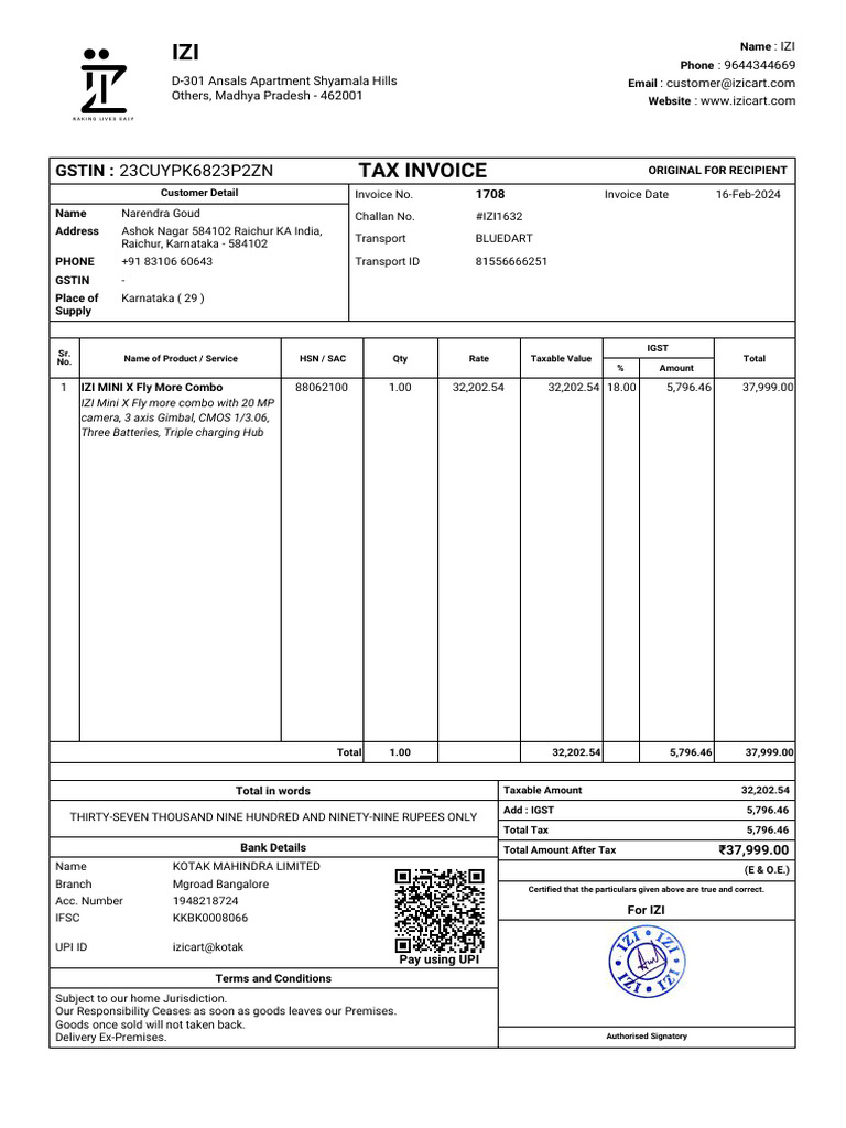 Invoice 1708 Narendra Goud Narendra Goud | PDF | Government Finances | Payments