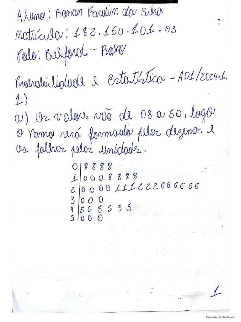 AD1 - Prob. e Estatistica - 2024-1 | PDF