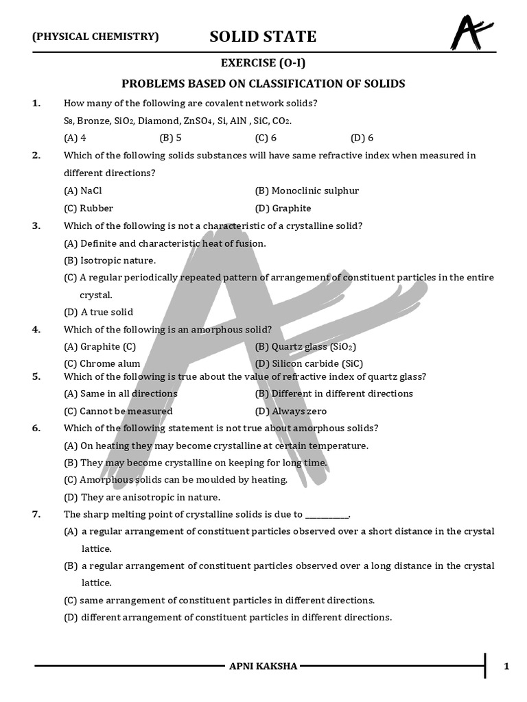 Solid State (Exercise) | PDF | Magnetism | Crystal Structure