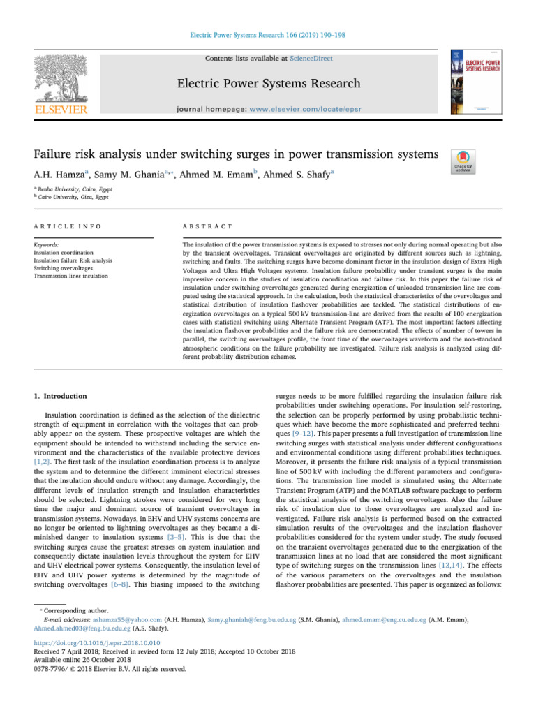 Failure Risk Analysis Under Switching Surges in Power Transmission ...