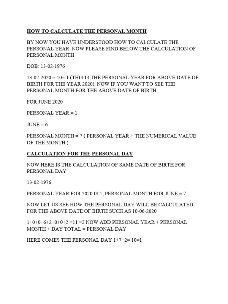 Calculate Personal Month and Day | PDF