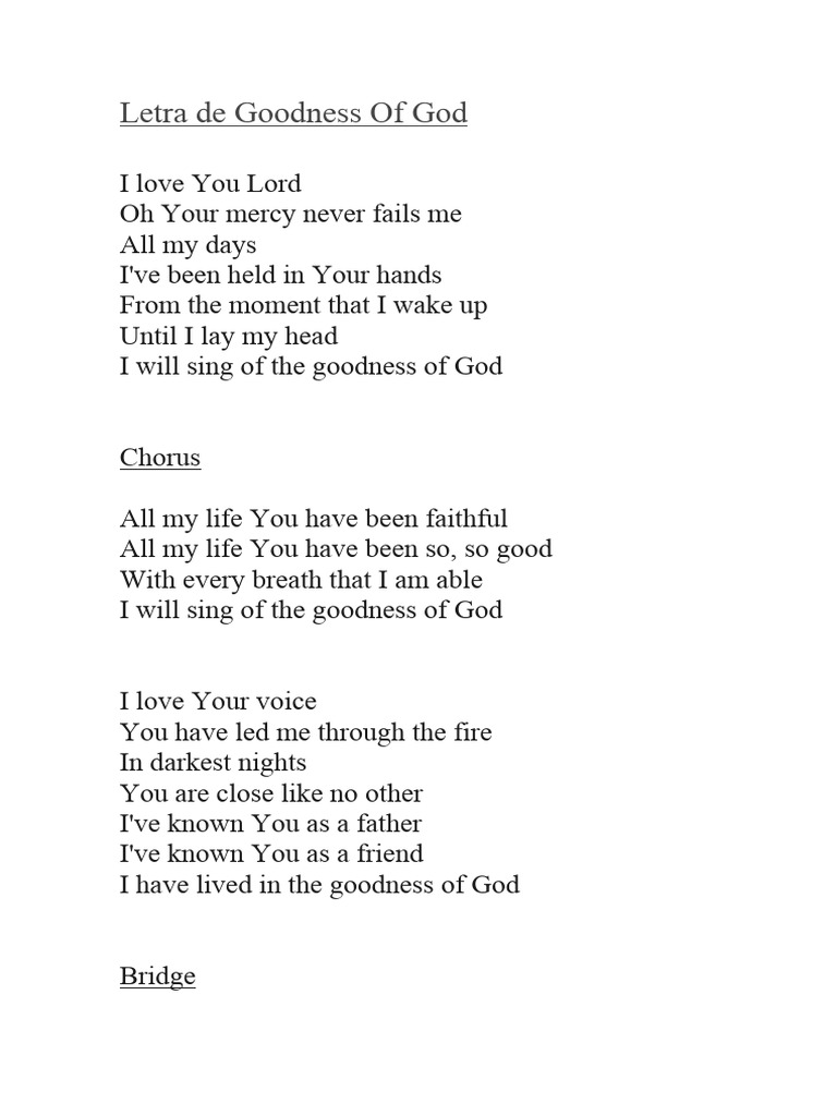 Letra de Goodness of God | PDF