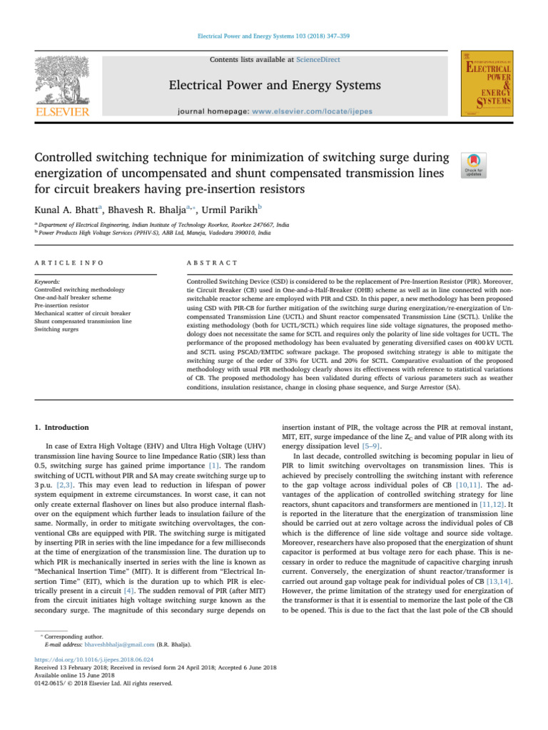 Controlled Switching Technique For Minimization of Switching Surge Science | PDF | Electric ...