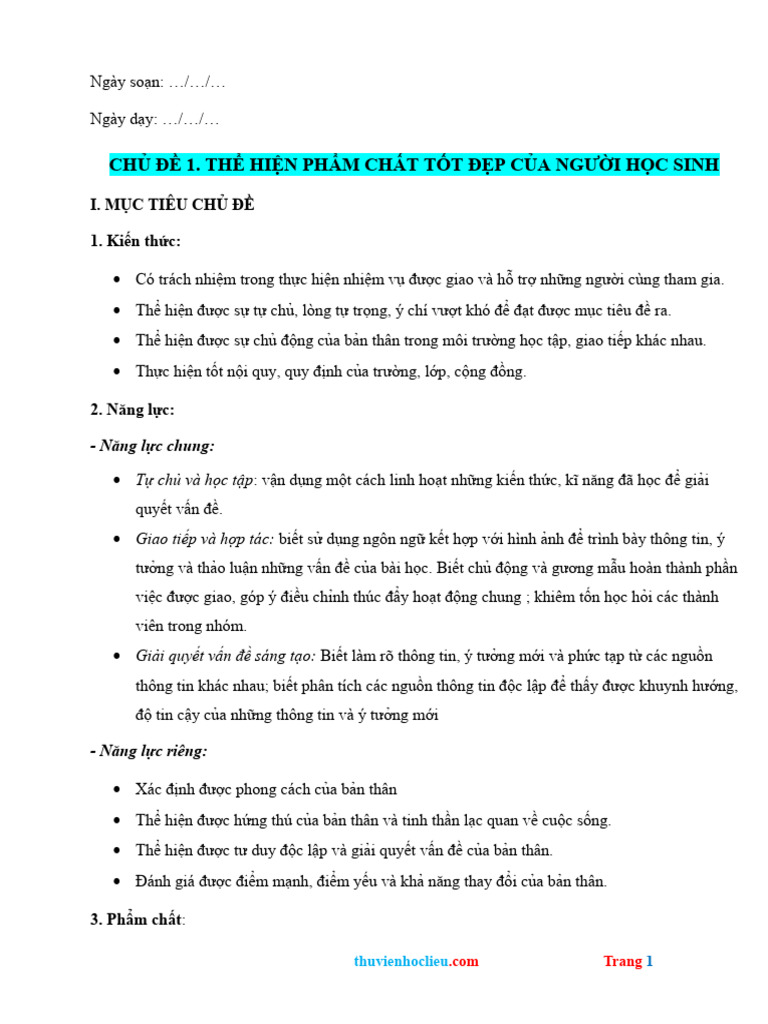 Giao An HDTN 10 CTST | PDF