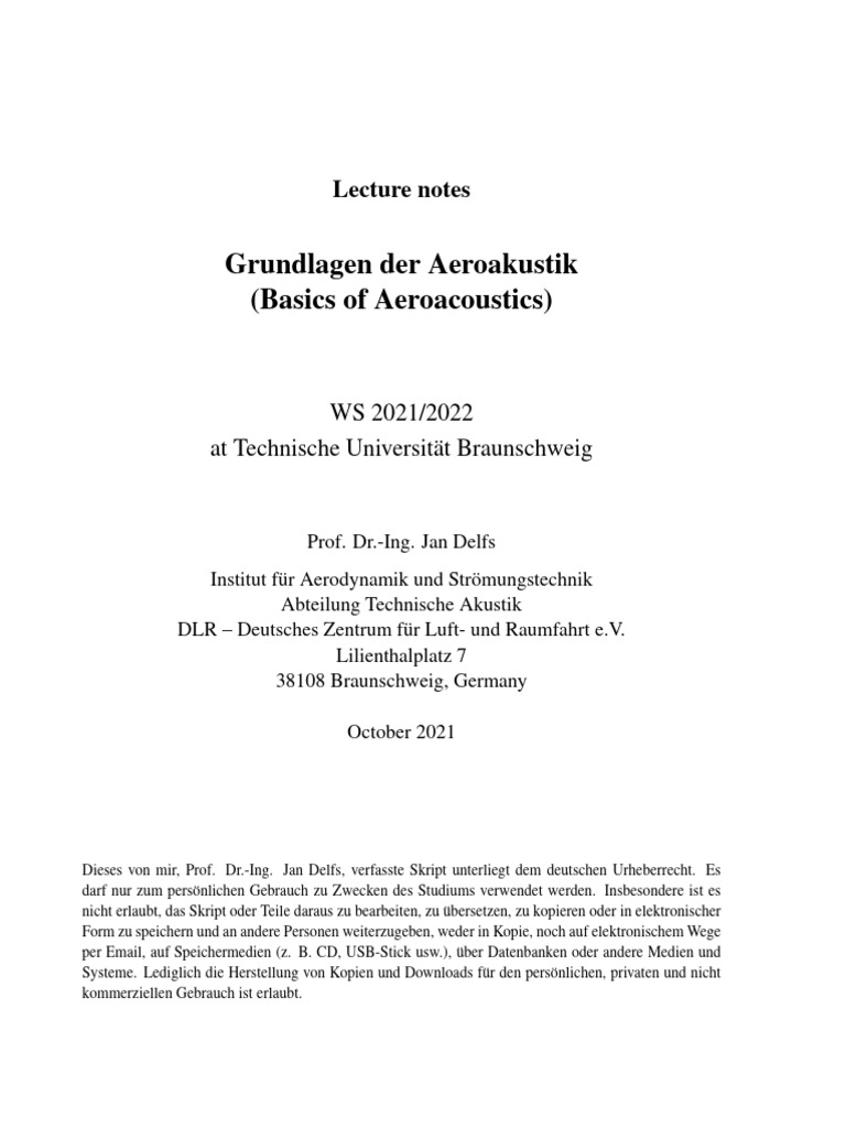 Notes Basics of Aeroacoustics Delfs | PDF | Ear | Waves Notes Basics of Aeroacoustics Delfs | PDF | Ear | Waves