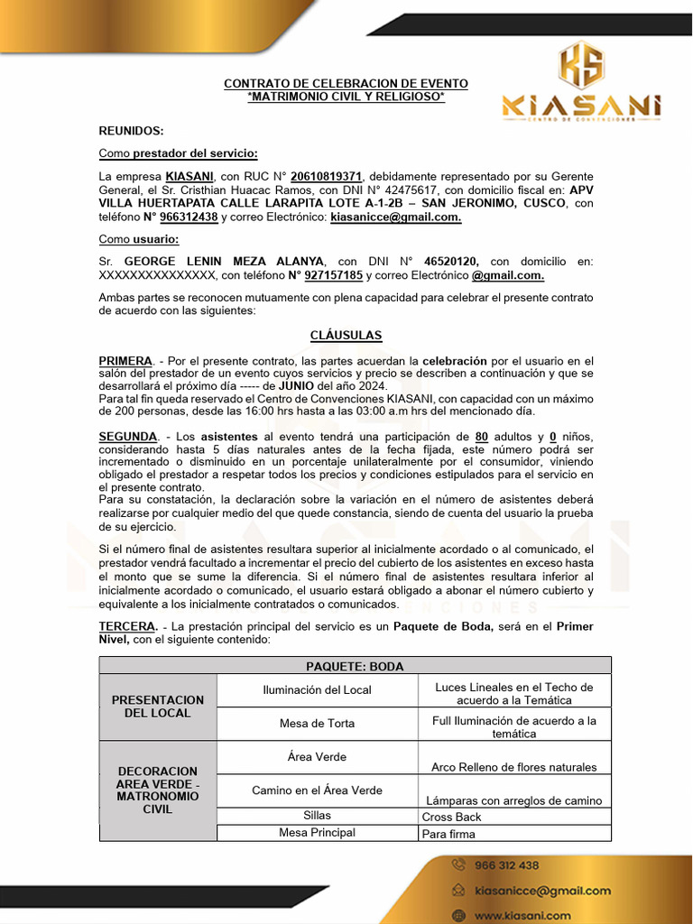 Contrato Boda SR. GEORGE | PDF | Arbitraje | Cocina occidental