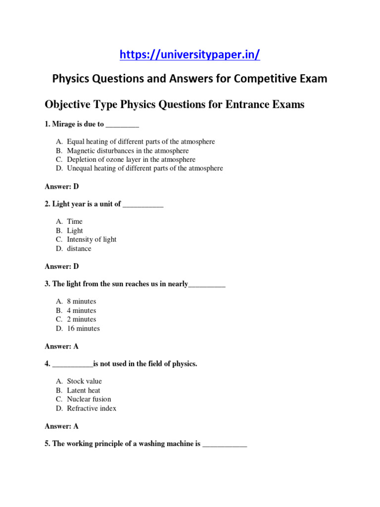 Physics Questions and Answers | PDF