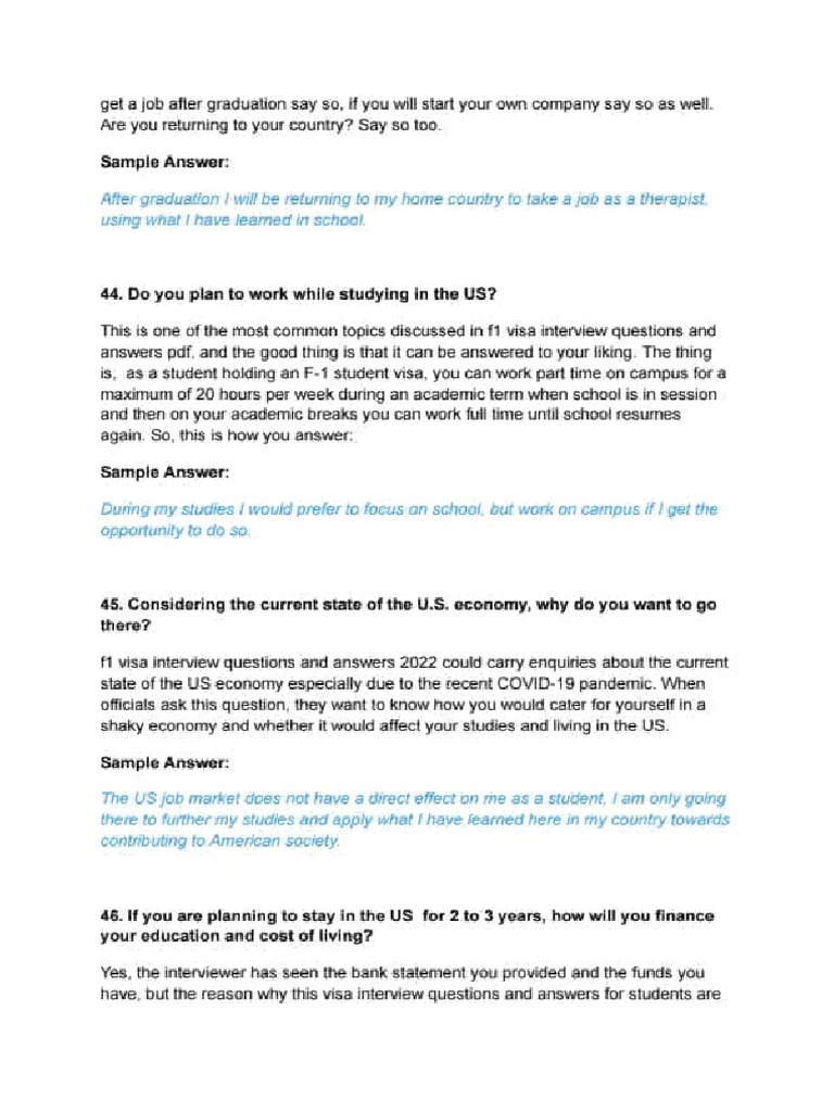 Possible Questions Answers Visa | PDF