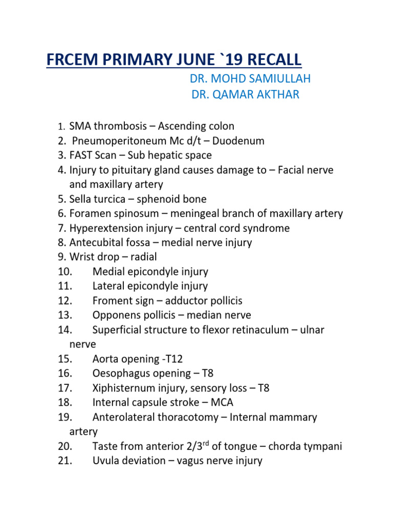 Frcem Primary June '19 | PDF