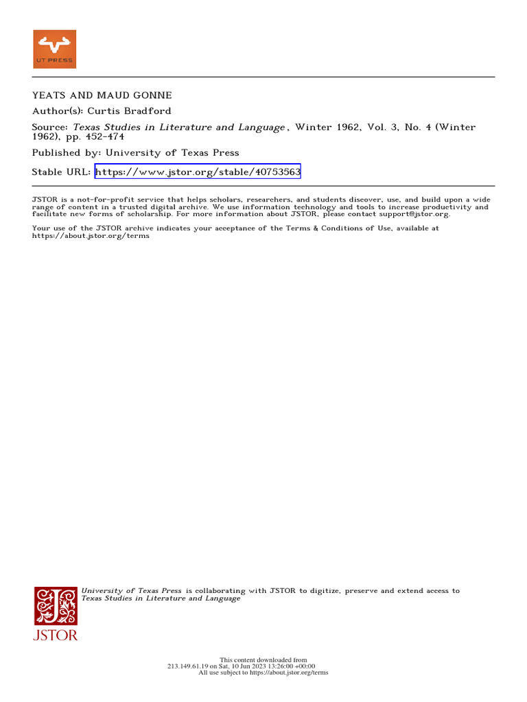 Yeats and Maud Gonne - Curtis Bradford | PDF | W. B. Yeats