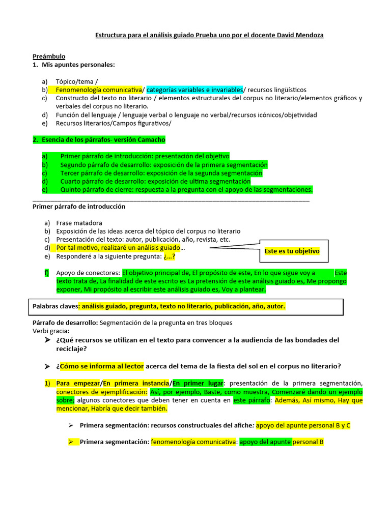 Estructura para El Análisis Guiado Prueba Uno | PDF | Escritores | Comunicación humana