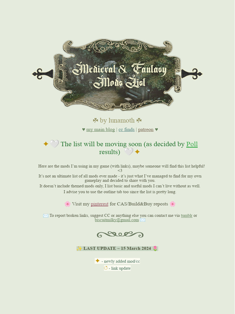 Medieval & Fantasy Sims 4 Mods List by Lunamoth | PDF