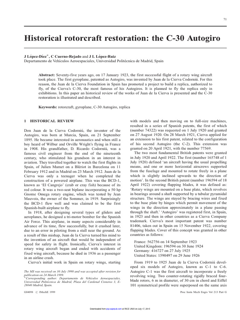 Historical Rotorcraft Restoration - The C-30 Autog | PDF | Helicopter Rotor | Helicopter