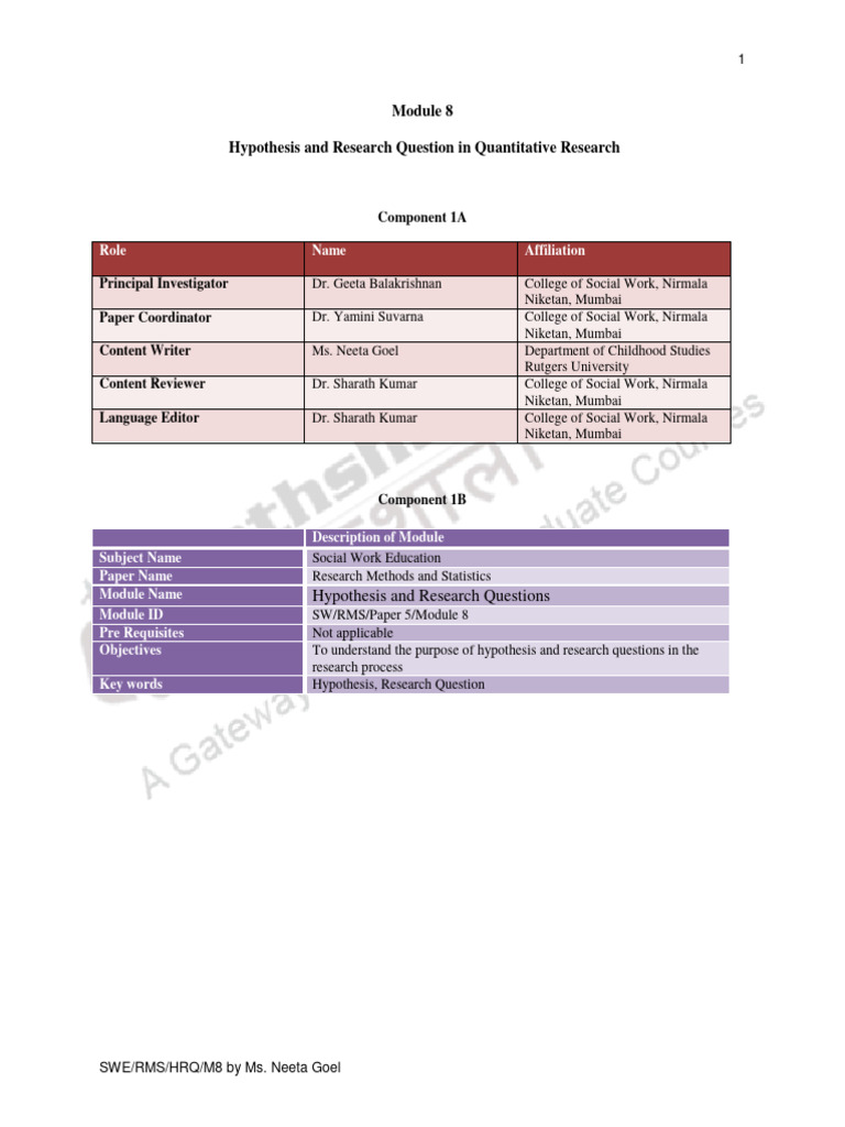 Module 8, Quant RM, Hypothesis Research Question, Comp 1 Q1 | PDF | Hypothesis | Null Hypothesis